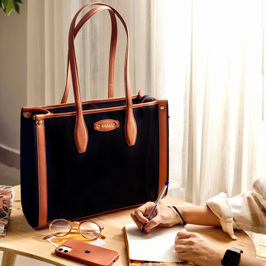 Personalised Everyday Work Tote - Black & Tan